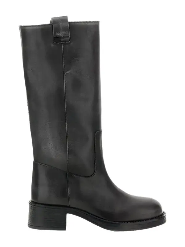 ALOHAS Mid-calf Boots With Low Block Heel - Black