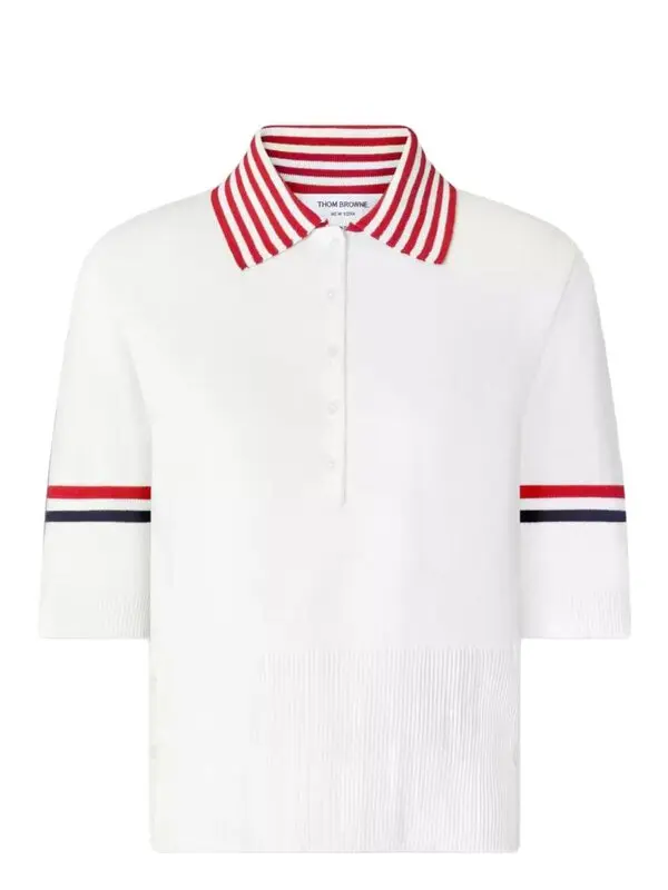 Thom Browne Stripe Detail Lobster Jacquard Polo - White