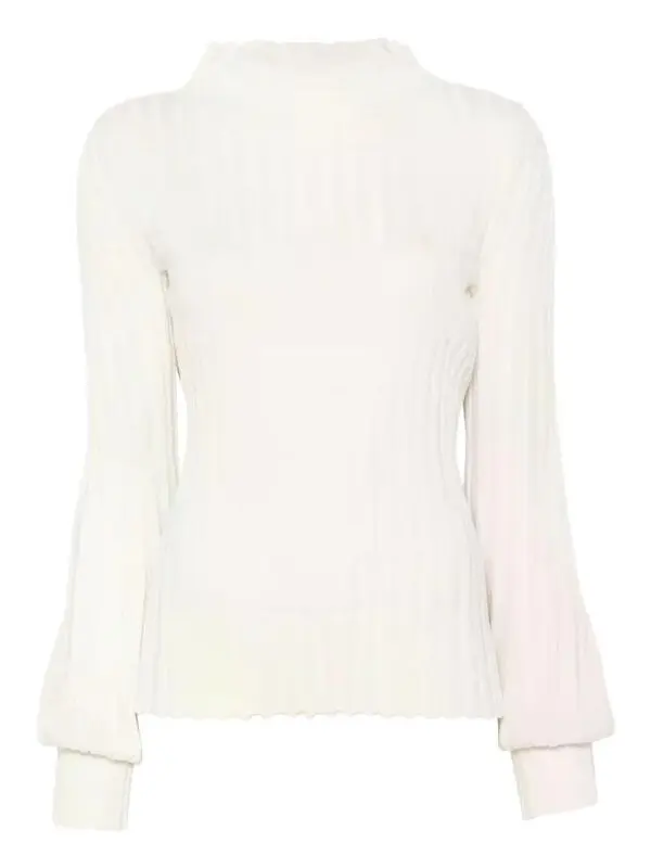 Liviana Conti Ribbed Knit Mock Neck Sweater - White