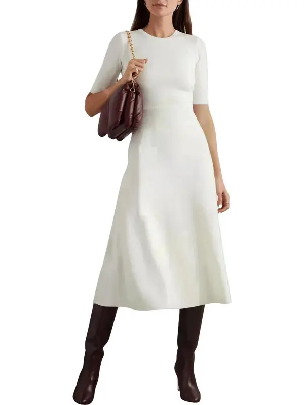 Gabriela Hearst Ivory White Knitted Short Sleeve Midi Dress - Neutrals