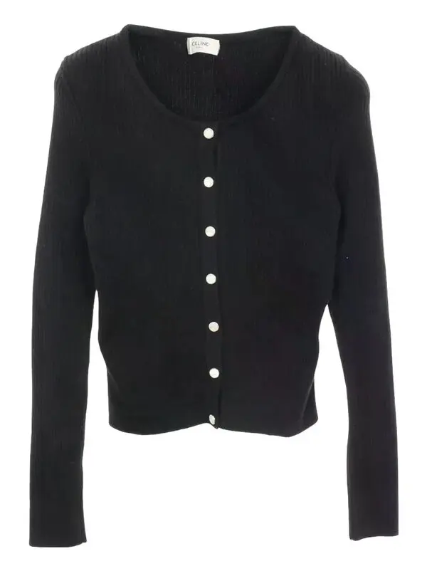 Celine Ribbed Knit Triomphe Cardigan - Black