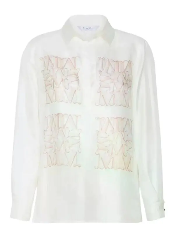 Max Mara Silk Logo Embroidered Shirt - Neutrals