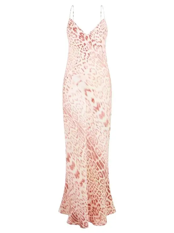 Roberto Cavalli Jaguar Print Slip Maxi Dress - Pink