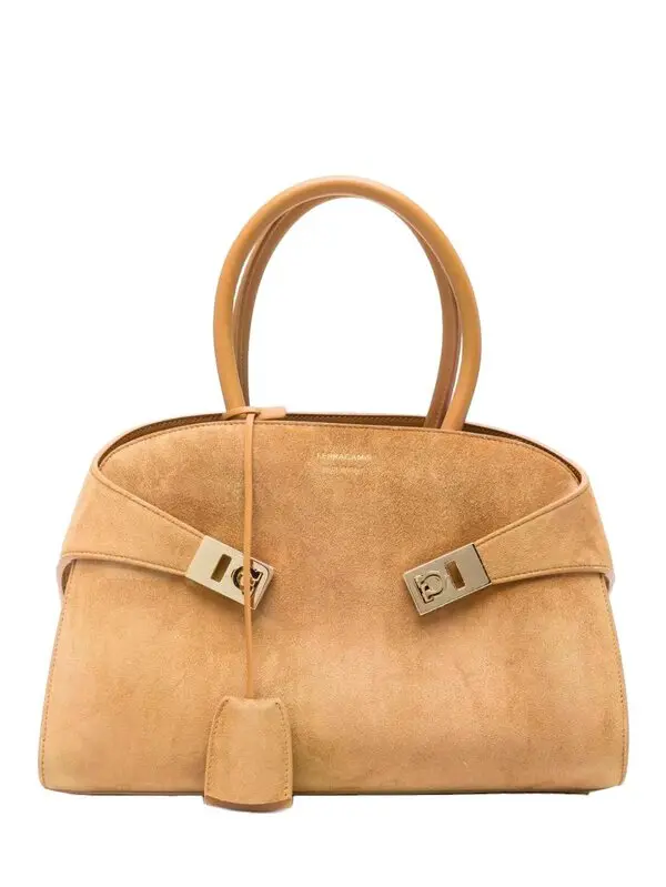 FERRAGAMO Logo Detail Leather Tote Bag - Neutrals