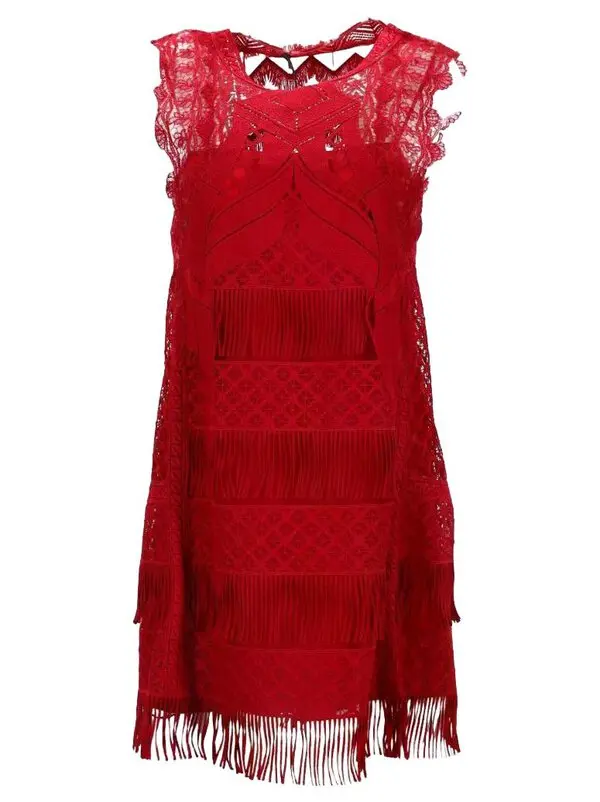 Alberta Ferretti Fringe Detail Mini Dress - Red