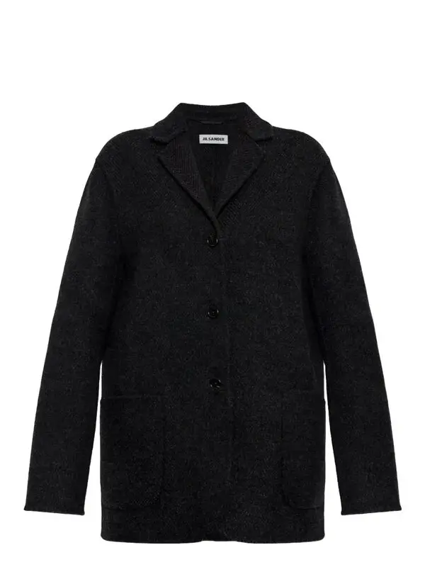 JIL SANDER Herringbone Wool Blazer - Black