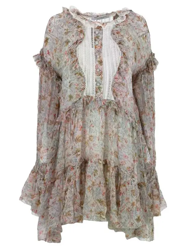 Philosophy Di Lorenzo Serafini Tiered Floral Print Mini Dress - Neutrals