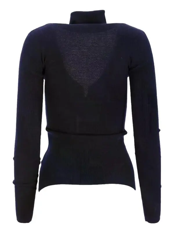 DION LEE Cutout Turtleneck Wool Sweater - Blue