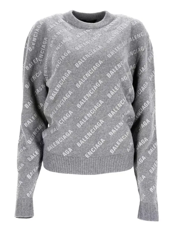 Balenciaga All-over-logo Wool Sweater - Grey