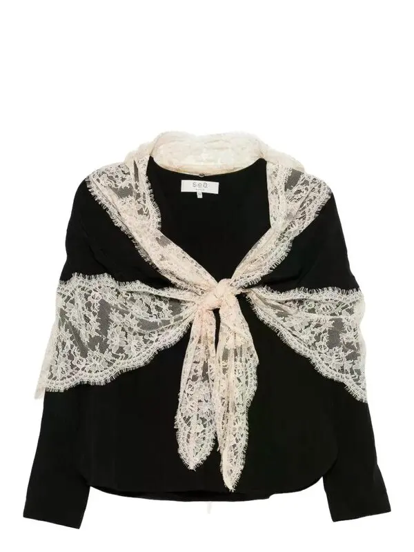 Sea Lace Trim Blouse - Black