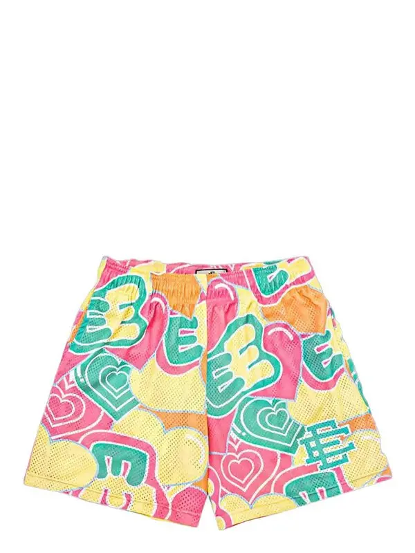 ERIC EMANUEL Heart-print Mesh Shorts - Yellow
