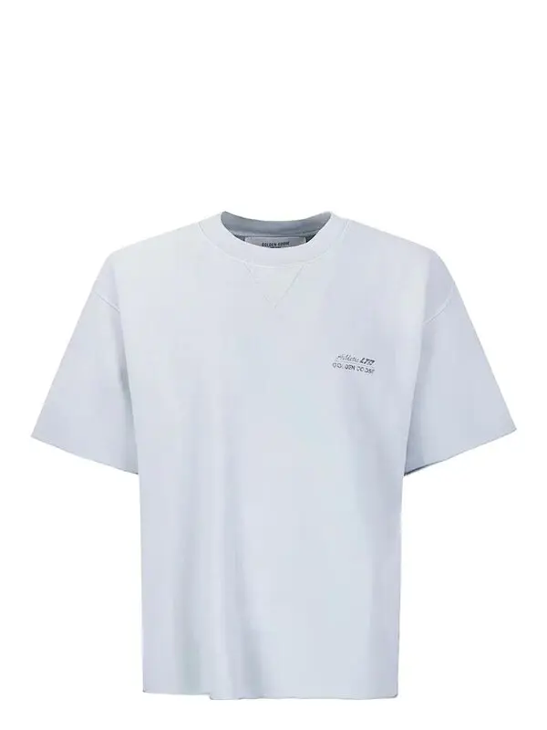 GOLDEN GOOSE Logo-print Raw-edge T-shirt - Blue