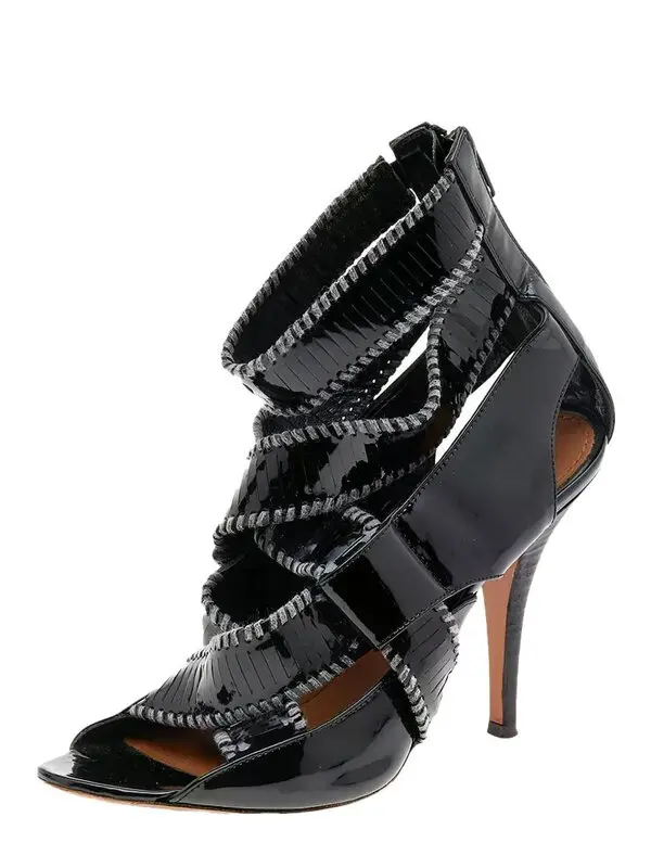 Givenchy Whipstitch Patent Leather Sandals - Black