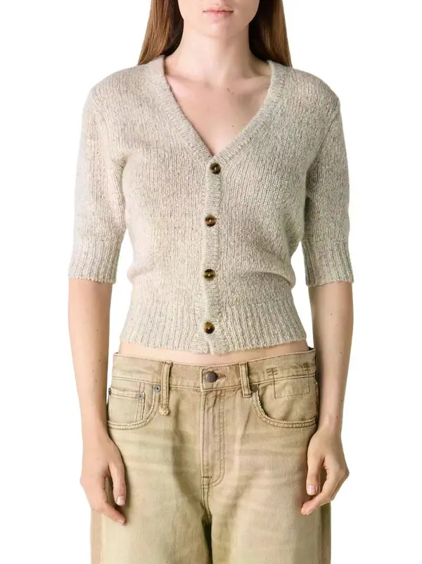 R13 Cashmere Elbow-sleeve Cardigan - Neutrals
