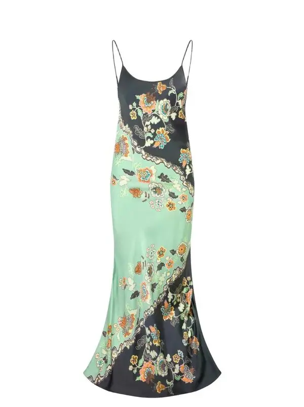 Roberto Cavalli Floral-print Backless Maxi Dress - Green