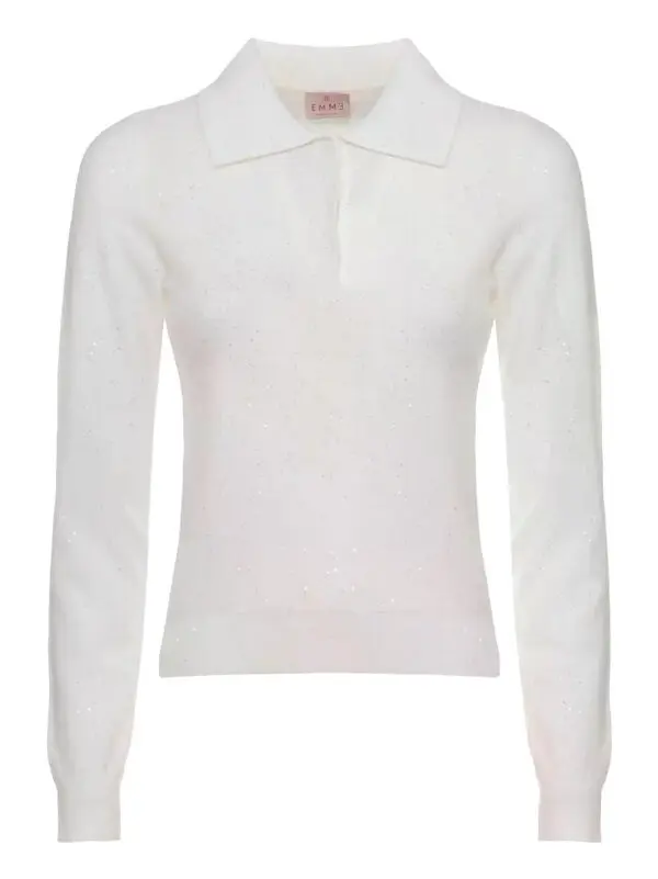 EMME Sequin Embellished Polo Top - White