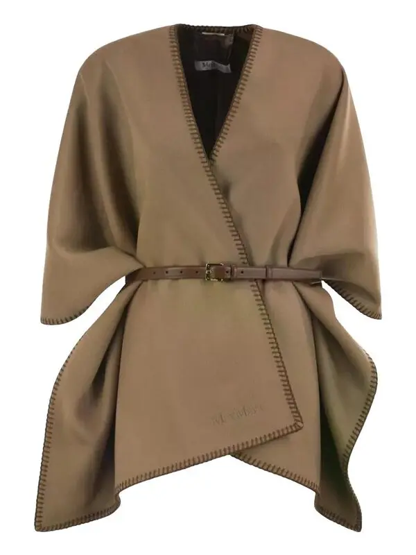 Max Mara Belted Stitch-trim Cape - Neutrals