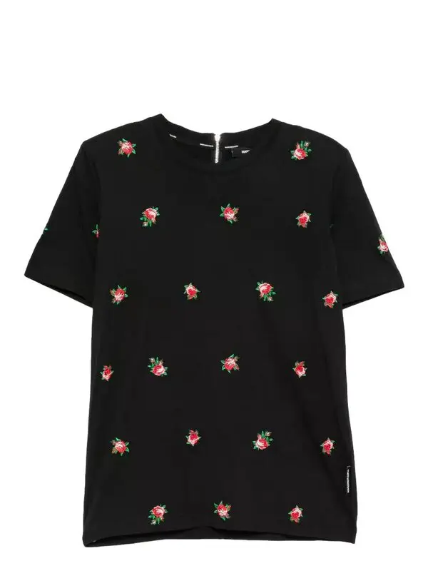 MARCO BOLOGNA Floral Embroidered Zip-fastening T-shirt - Black