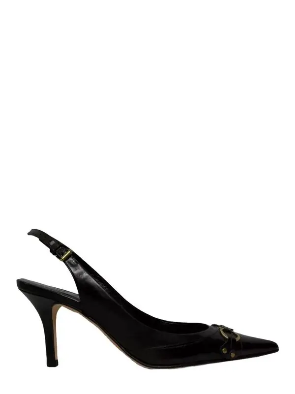 Dior Leather Pointed Toe Slingback Pumps With Cd Metal Logo - Black