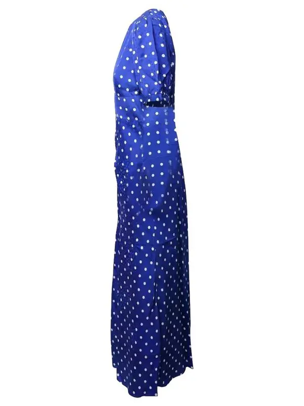 SELF-PORTRAIT Polka Dot Ruched Midi Dress - Blue