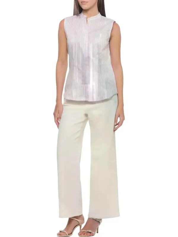 EMME Striped Crystal Embellished Band Collar Sleeveless Shirt - Pink