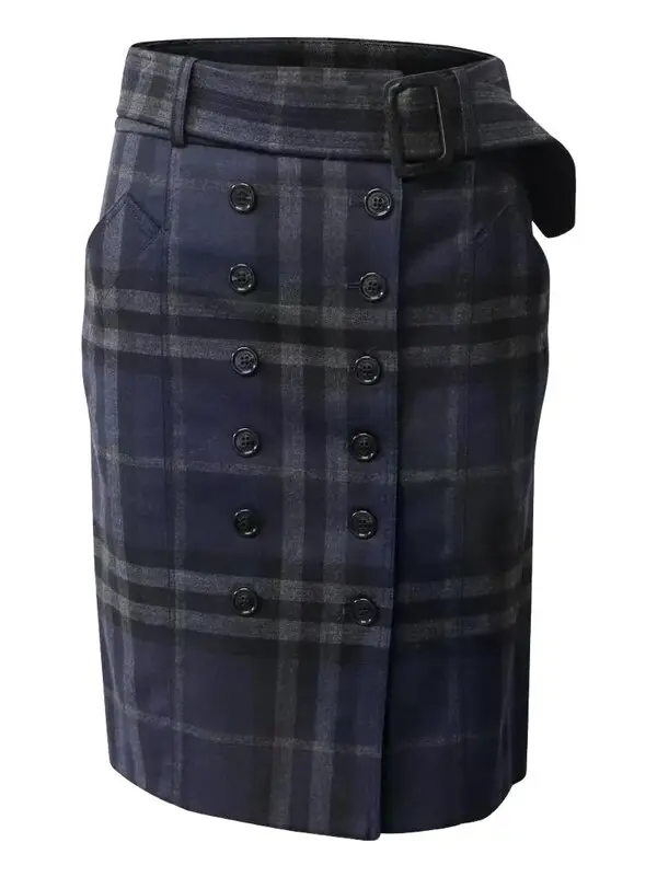 Burberry Tartan Wrap Skirt - Blue