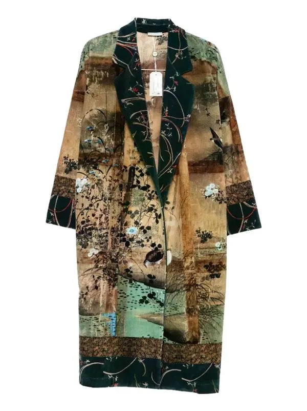 PIERRE-LOUIS MASCIA Scenic Print Velvet Coat - Brown
