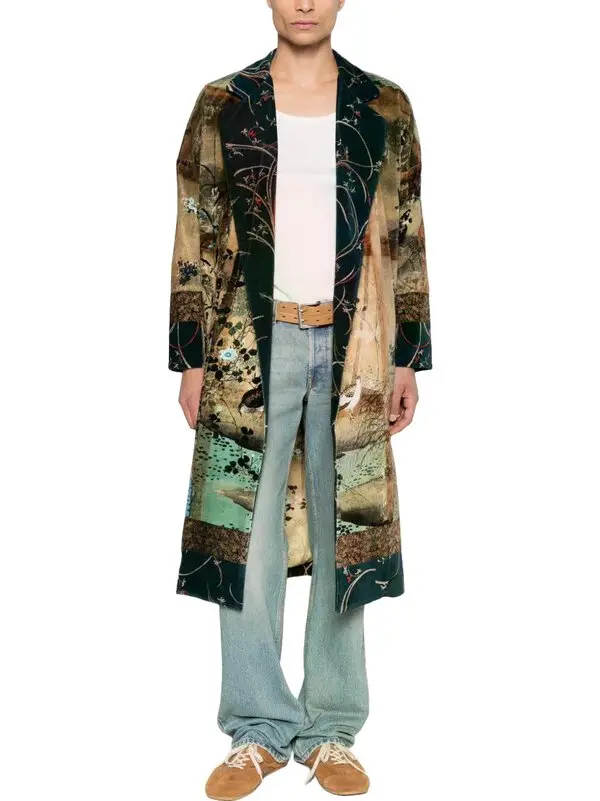 PIERRE-LOUIS MASCIA Scenic Print Velvet Coat - Brown