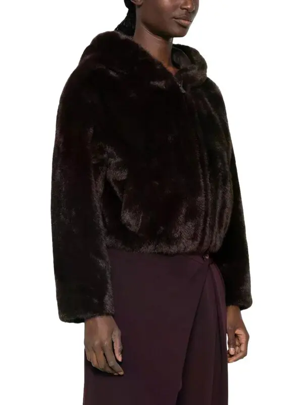 Pinko Faux Fur Hooded Jacket - Brown
