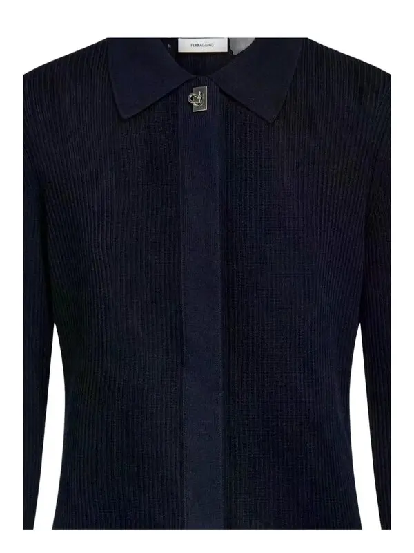 FERRAGAMO Ribbed Knit Gancini Sweater - Blue