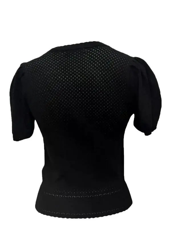DÔEN Wool Pointelle Knit Puff Sleeve Cardigan - Black