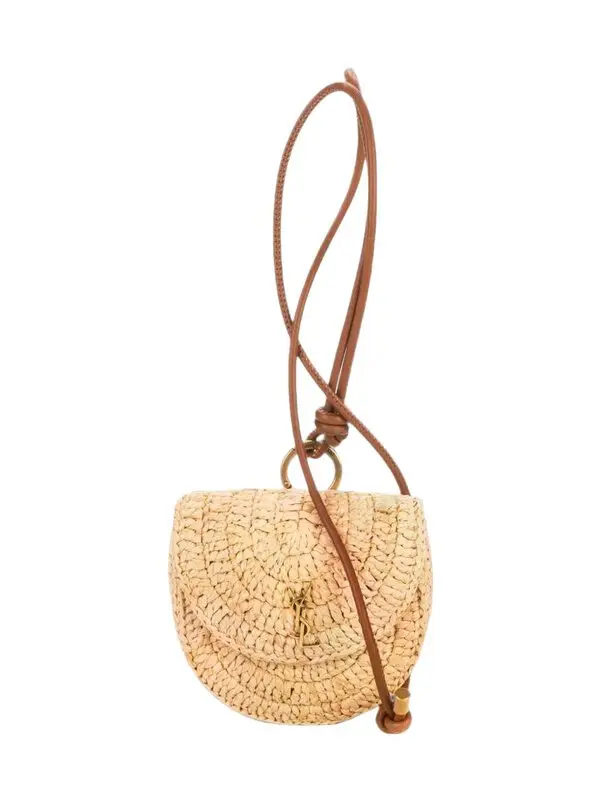 Saint Laurent Mini Round Raffia Crossbody Bag - Neutrals