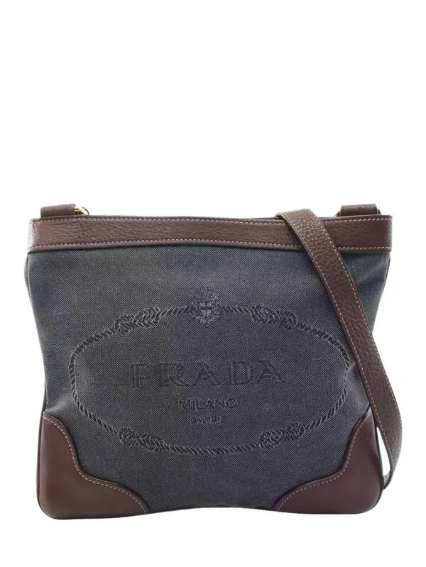 Prada 2000s Logo Jacquard Shoulder Bag - Blue