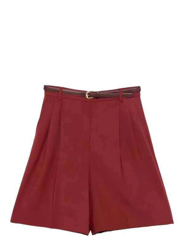 Max Mara Belted Pleated Tailored Shorts - Red