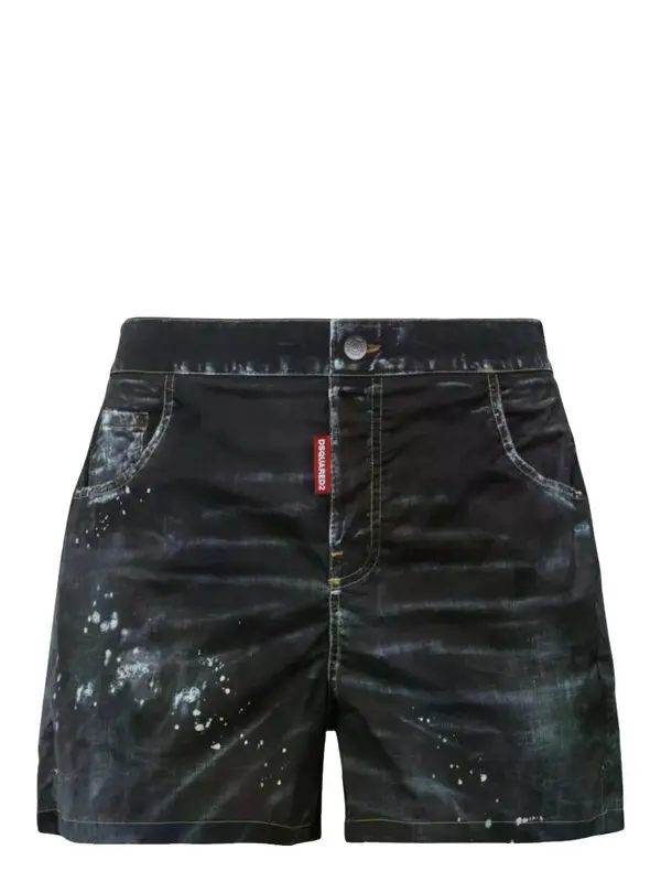 Dsquared2 Denim Print Paint Splatter Midi Swim Shorts - Black