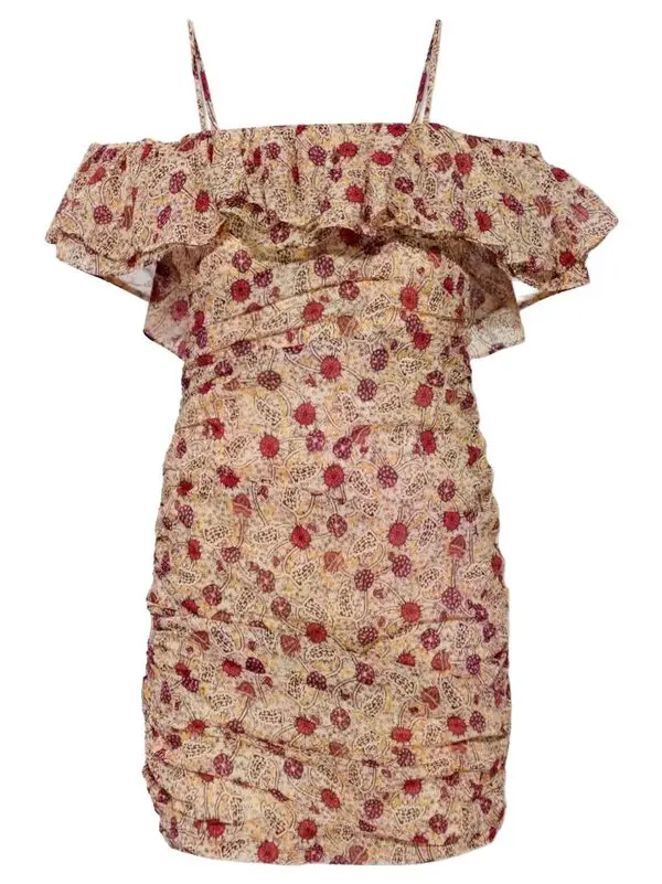 MARANT ETOILE Davilia Ruffled Floral Print Mini Dress - Neutrals