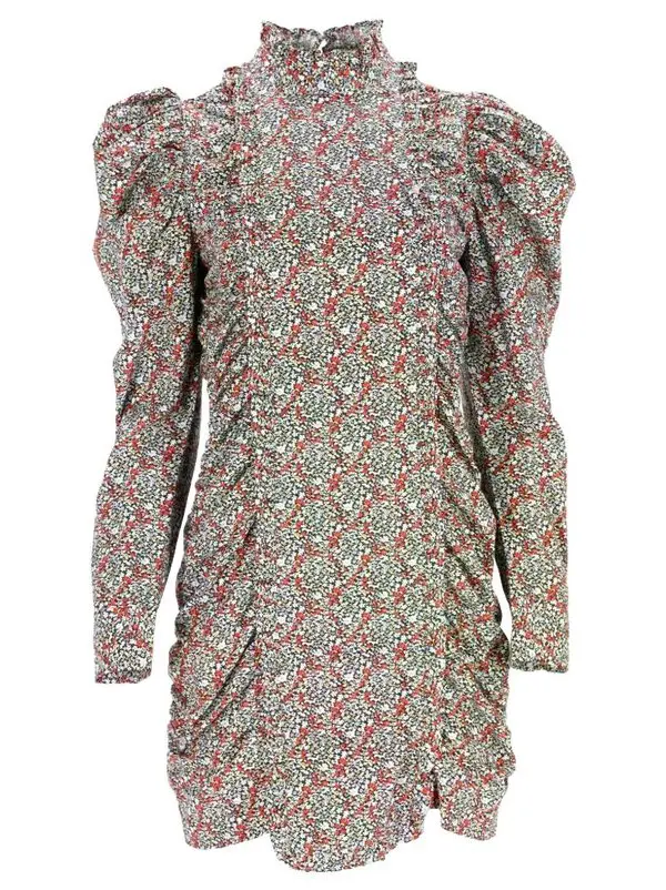 GANNI Floral-print Ruched Mini Dress - Black