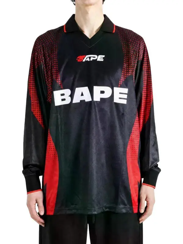 A BATHING APE Logo-print Long-sleeve Polo Shirt - Black
