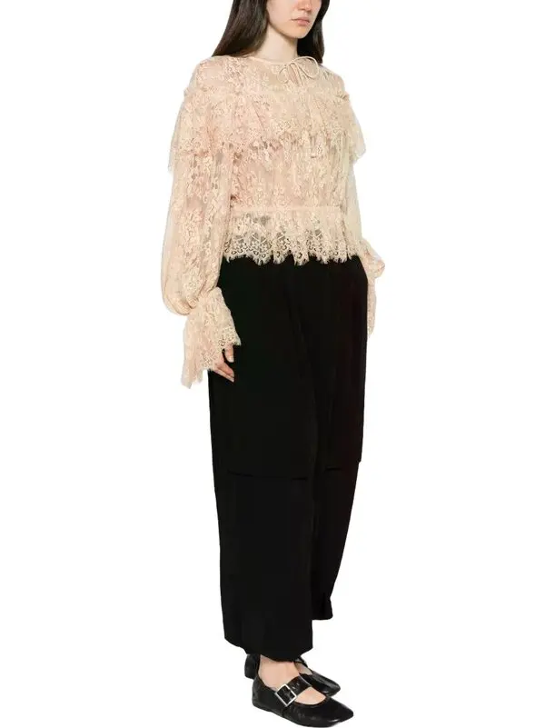 Sea Ruffled Lace Blouse - Neutrals
