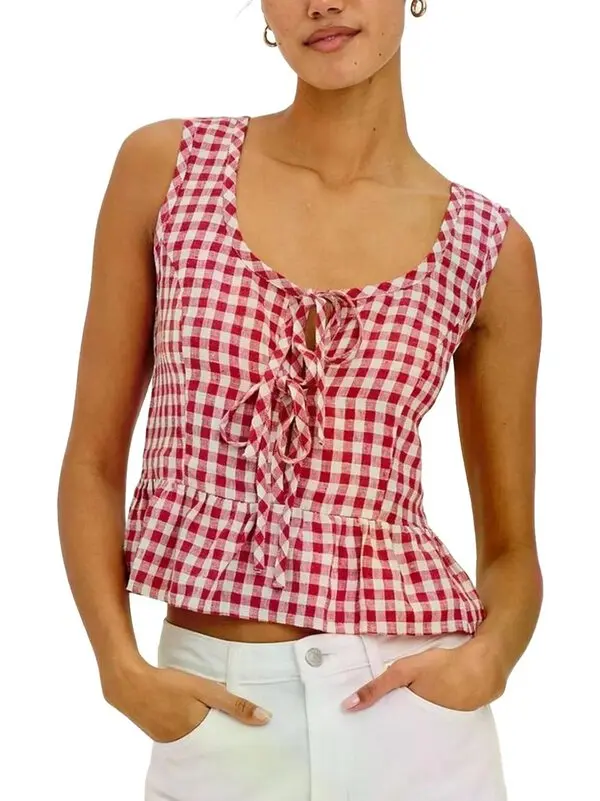 Rails Jonah Gingham Peplum Top - Red