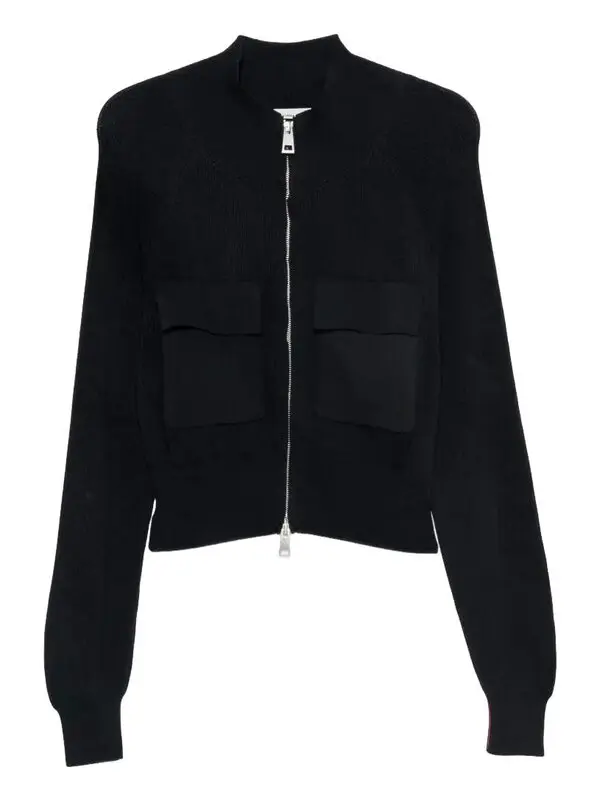 Liviana Conti Ribbed Knit Zip-up Cardigan With Flap Pockets - Blue