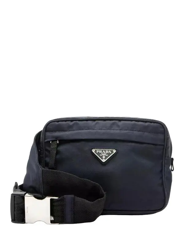 Prada Tessuto Montagna Belt Bag With Logo Plaque - Blue