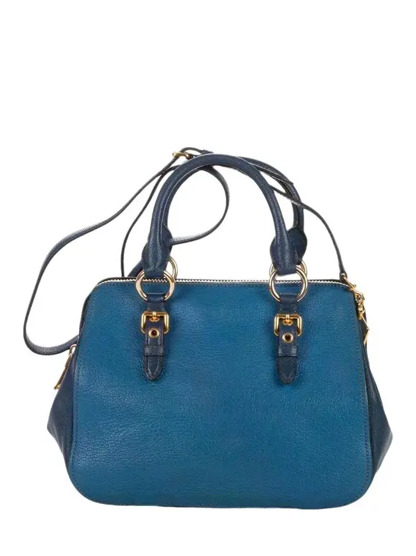 Miu Miu Madras Buckled-handles Tote Bag - Blue