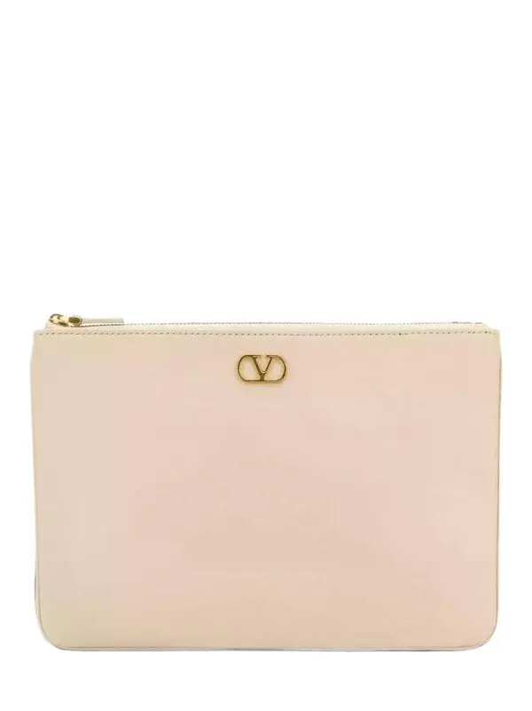 Valentino Garavani Vlogo Leather Clutch Bag - Neutrals