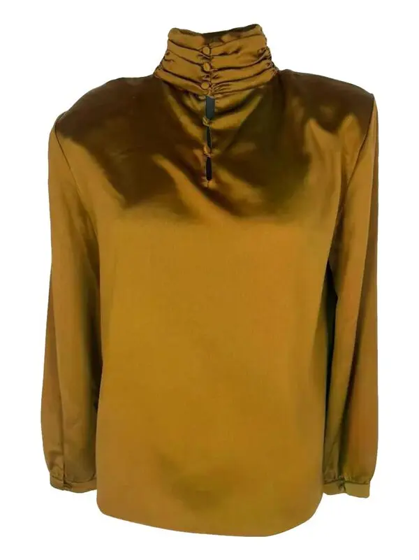 Saint Laurent Padded Shoulder Silk Blouse - Brown