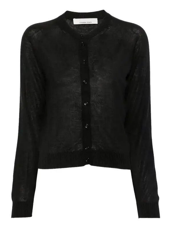 Liviana Conti Crew Neck Long Sleeve Cardigan - Black