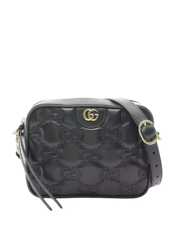 Gucci Small Monogram Matelassé Shoulder Bag - Black