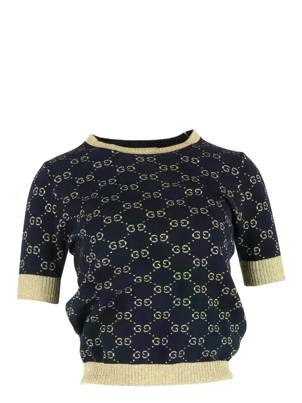 Gucci Navy Gg Monogram Short Sleeve Top - Blue
