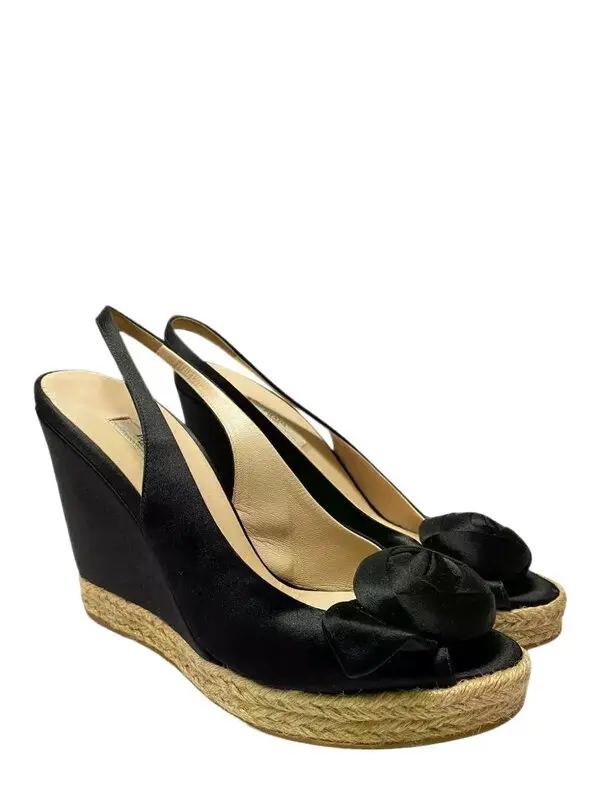 Prada Flower Detail Espadrille Wedges - Black