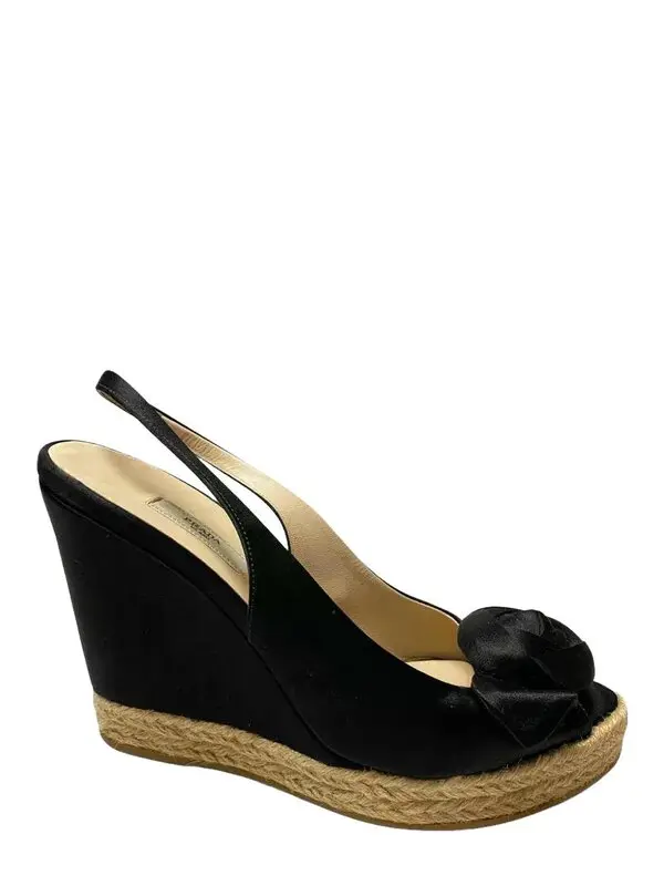 Prada Flower Detail Espadrille Wedges - Black